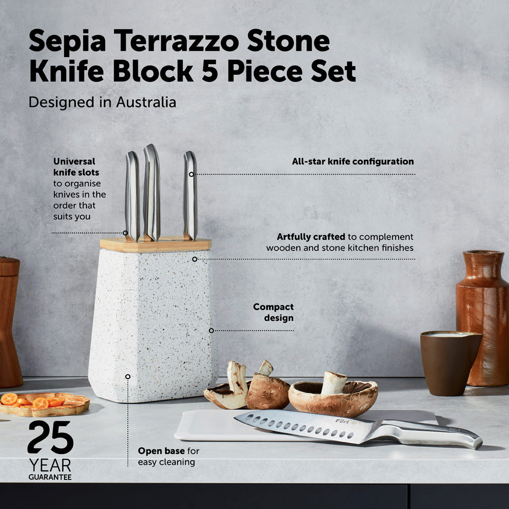 Stone Knife Block Set Sepia Terrazzo 5 Piece – Furi