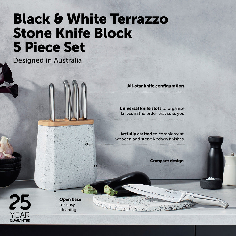 Stone Knife Block Set Black and White Terazzo 6 piece – Furi